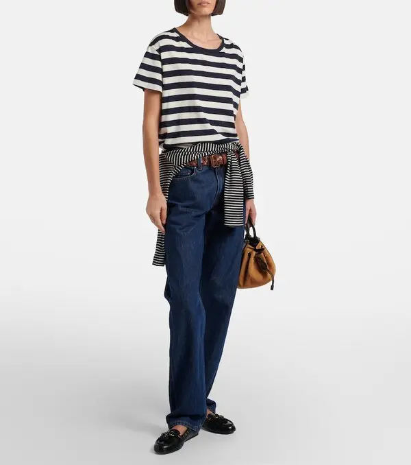 NILI LOTAN Brady Striped Cotton T-shirt - Blue