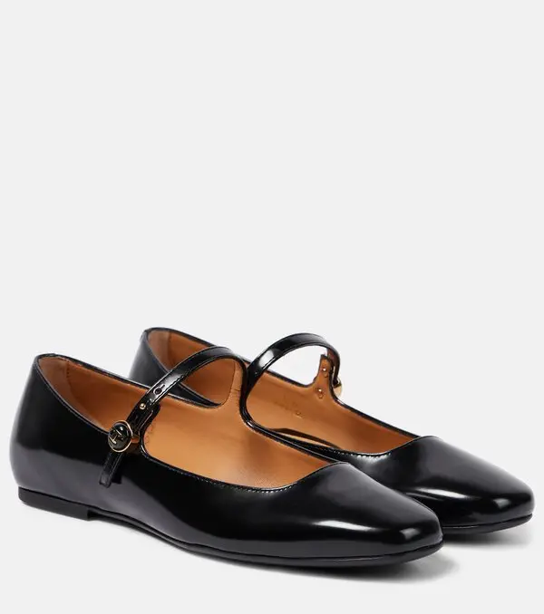 TOD'S Polished Leather Mary Jane Flats - Black