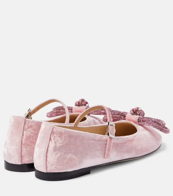 Mach & Mach Double Bow Velvet Ballet Flats - Pink