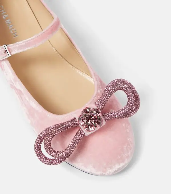 Mach & Mach Double Bow Velvet Ballet Flats - Pink