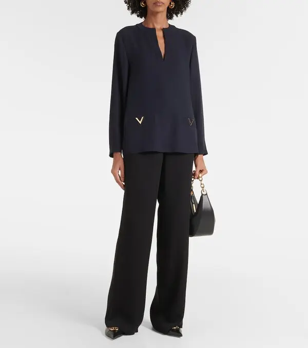 Valentino Garavani Cady Couture High-rise Wide-leg Pants - Black