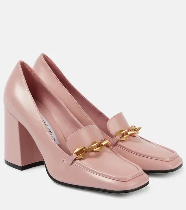JIMMY CHOO Diamond Tilda 85 Leather Loafer Pumps - Pink