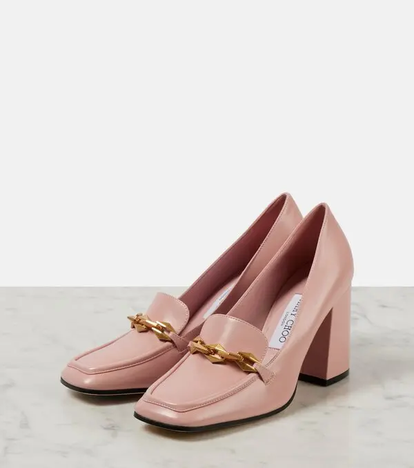 JIMMY CHOO Diamond Tilda 85 Leather Loafer Pumps