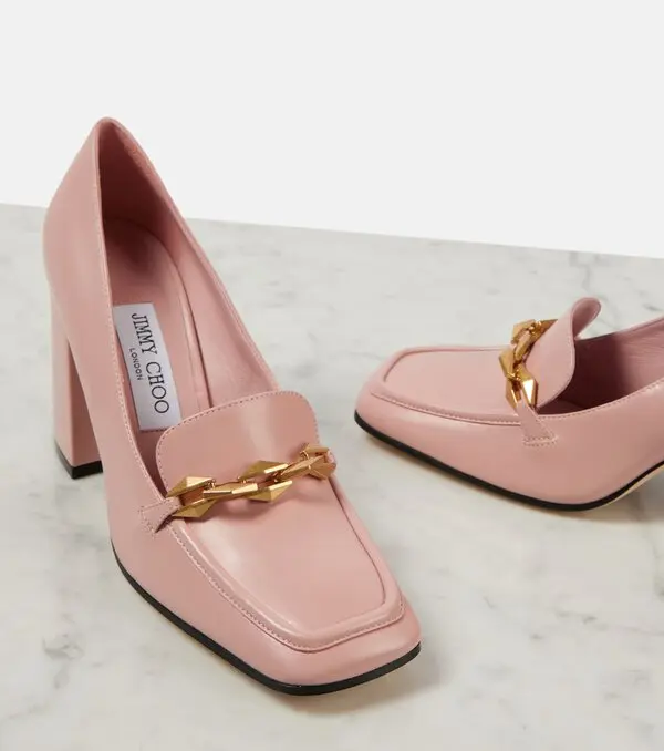 JIMMY CHOO Diamond Tilda 85 Leather Loafer Pumps