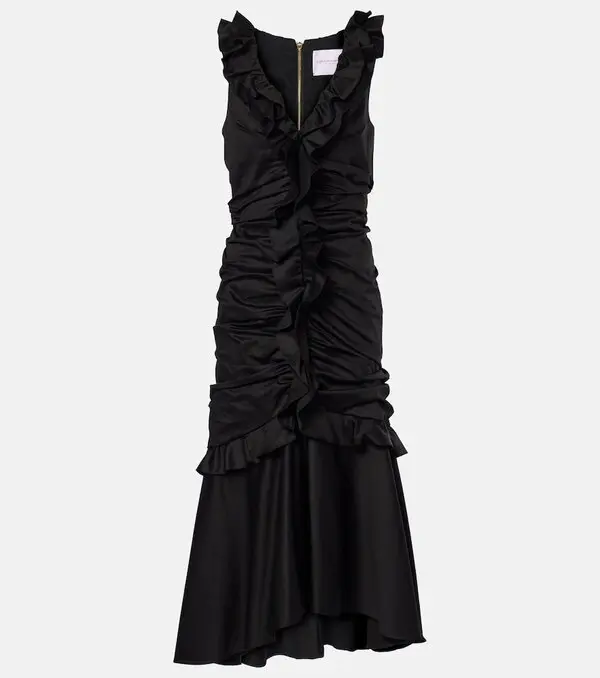 Carolina Herrera Ruffled Cotton-blend Midi Dress - Black