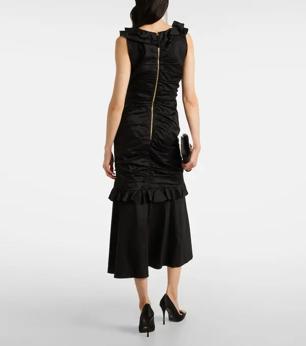 Carolina Herrera Ruffled Cotton-blend Midi Dress - Black