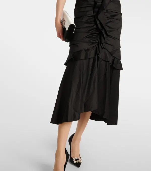 Carolina Herrera Ruffled Cotton-blend Midi Dress - Black