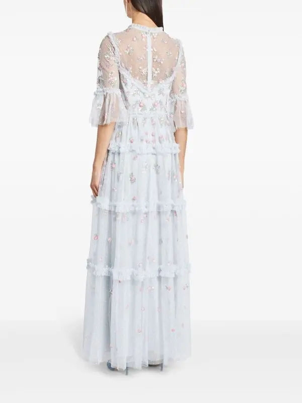 shimmer ditsy long sleeve dress Shimmer Ditsy Needle And Thread Long Sleeve Shimmer Wave Ankle Gown: Pretty  In Pink For Summer
