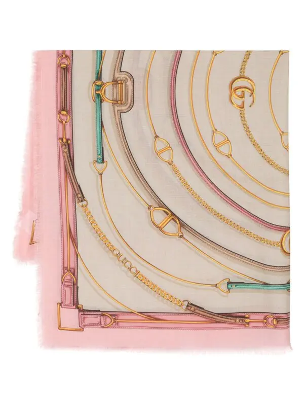 Gucci Sl Circle Belts Frayed Scarf - Neutrals