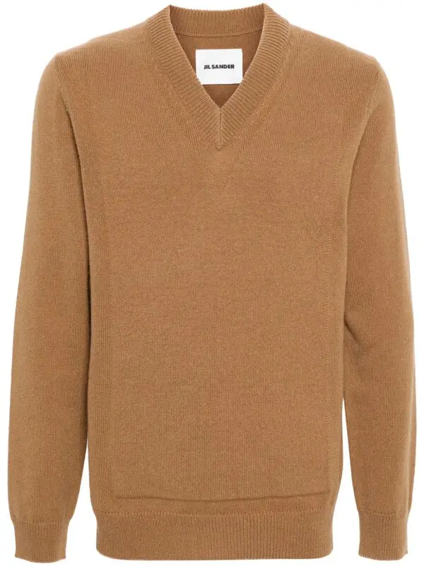 JIL SANDER V-neck Ribbed-knit Jumper - Brown