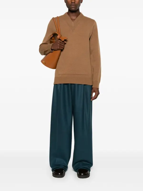 JIL SANDER V-neck Ribbed-knit Jumper - Brown