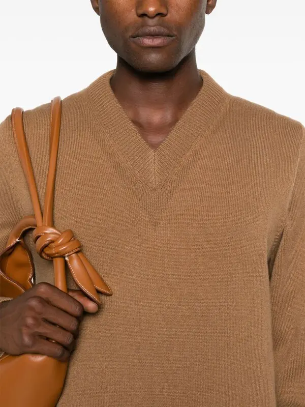 JIL SANDER V-neck Ribbed-knit Jumper - Brown