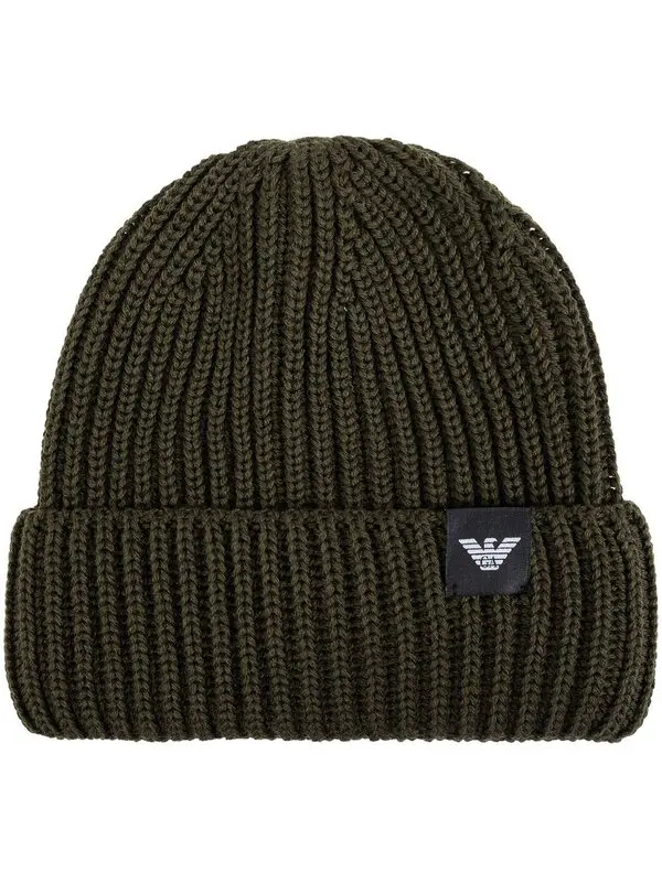 Emporio Armani Logo-patch Knitted Beanie - Green