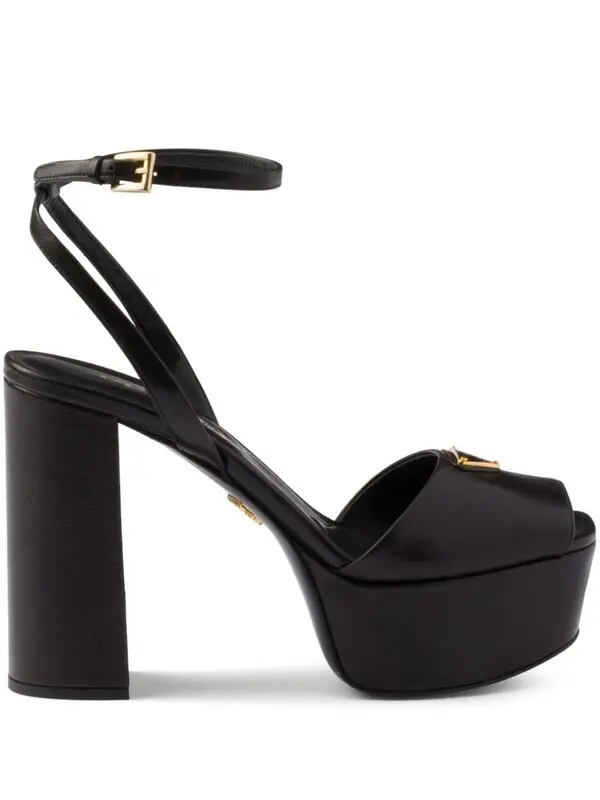 Prada 115mm Leather Platform Sandals - Black