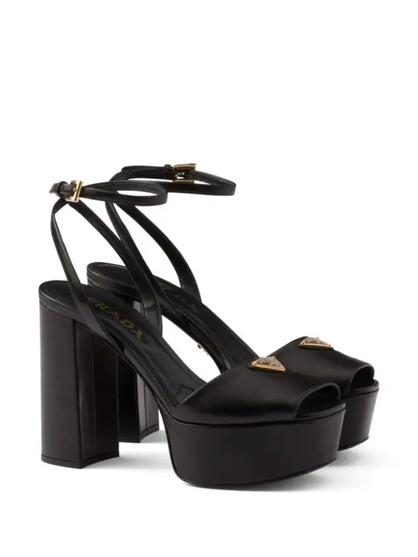 Prada 115mm Leather Platform Sandals - Black