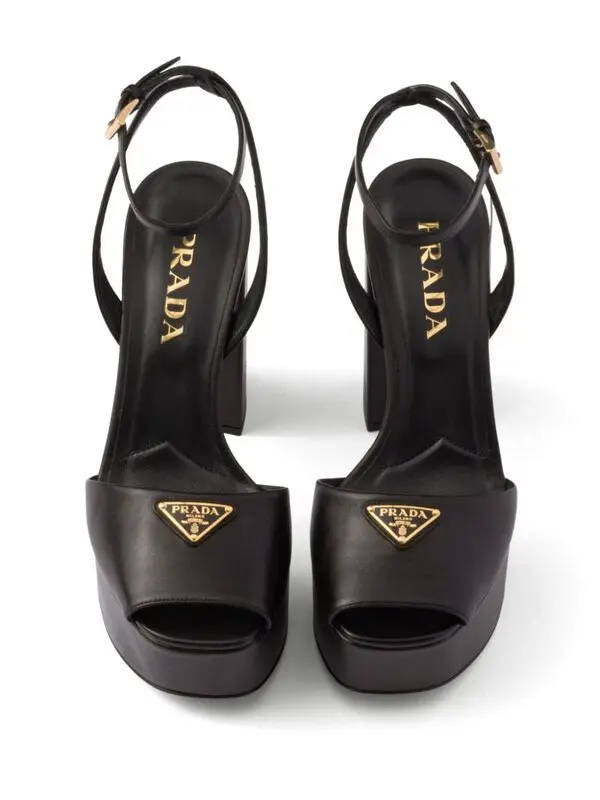 Prada 115mm Leather Platform Sandals - Black