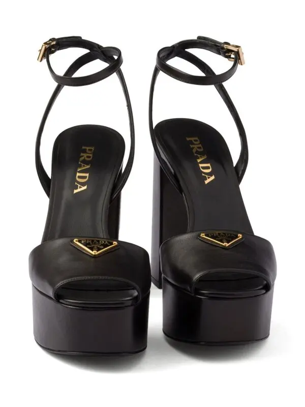 Prada 115mm Leather Platform Sandals - Black
