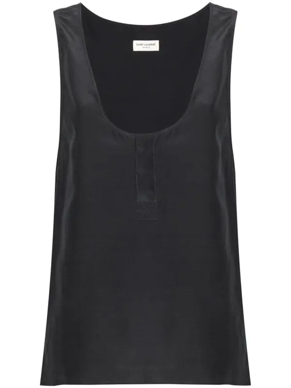 Saint Laurent Henley Neck Silk Tank Top - Grey