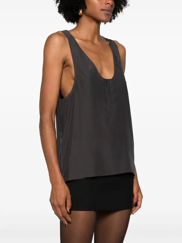 Saint Laurent Henley Neck Silk Tank Top - Grey