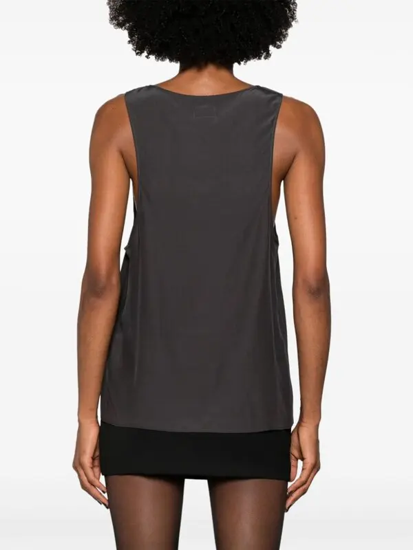 Saint Laurent Henley Neck Silk Tank Top - Grey