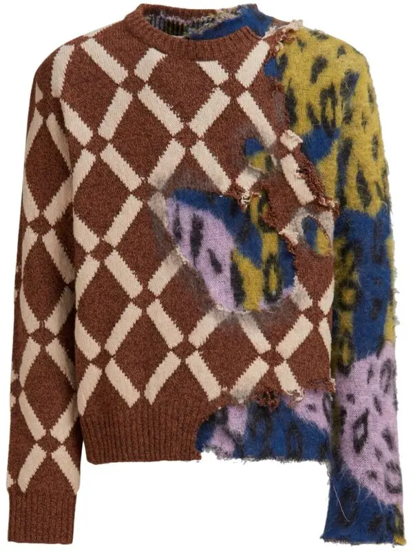 Marni Distressed-effect Color-block Jumper - Brown