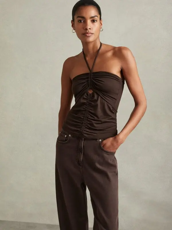 REISS Solare Ruched Halterneck Top