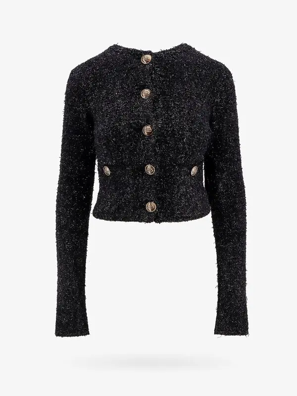 Balenciaga Cotton Tweed Knitted Cropped Cardigan - Black