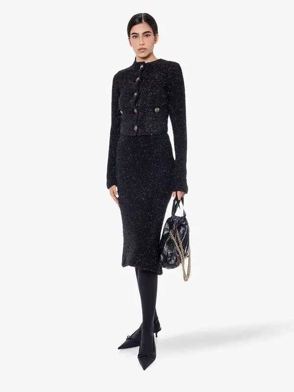 Balenciaga Cotton Tweed Knitted Cropped Cardigan - Black