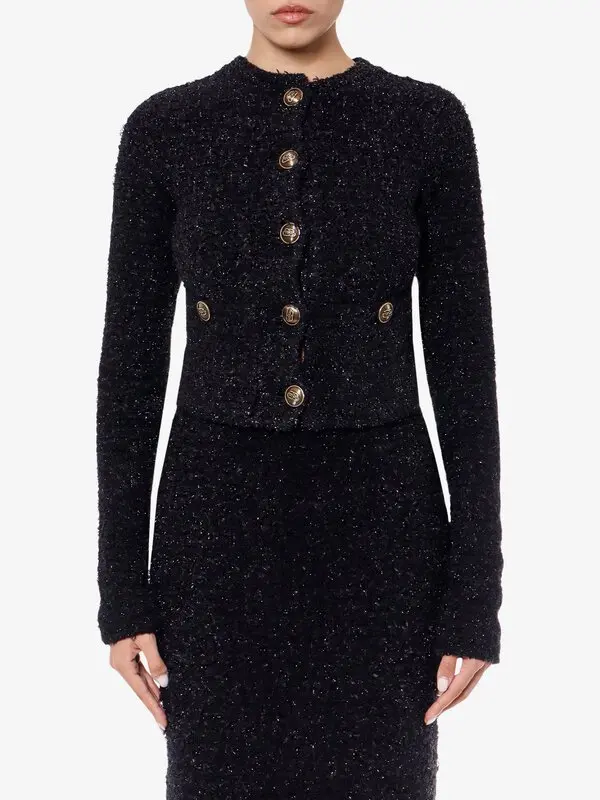 Balenciaga Cotton Tweed Knitted Cropped Cardigan - Black