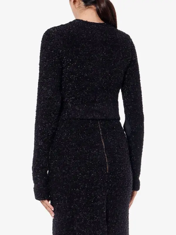 Balenciaga Cotton Tweed Knitted Cropped Cardigan - Black