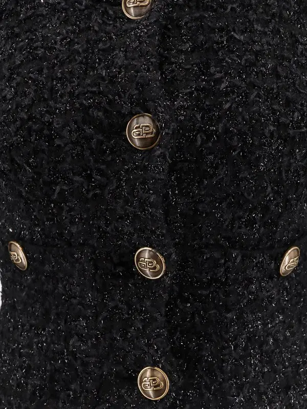 Balenciaga Cotton Tweed Knitted Cropped Cardigan - Black