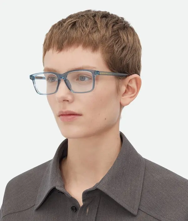 Bottega Veneta Classic Rectangular Eyeglasses - Light Blue/transparent