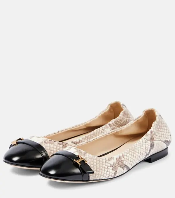 TOD'S Snake-effect Leather Ballerinas - Grey