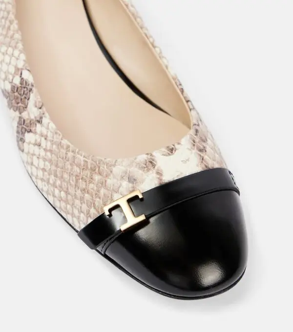 TOD'S Snake-effect Leather Ballerinas - Grey