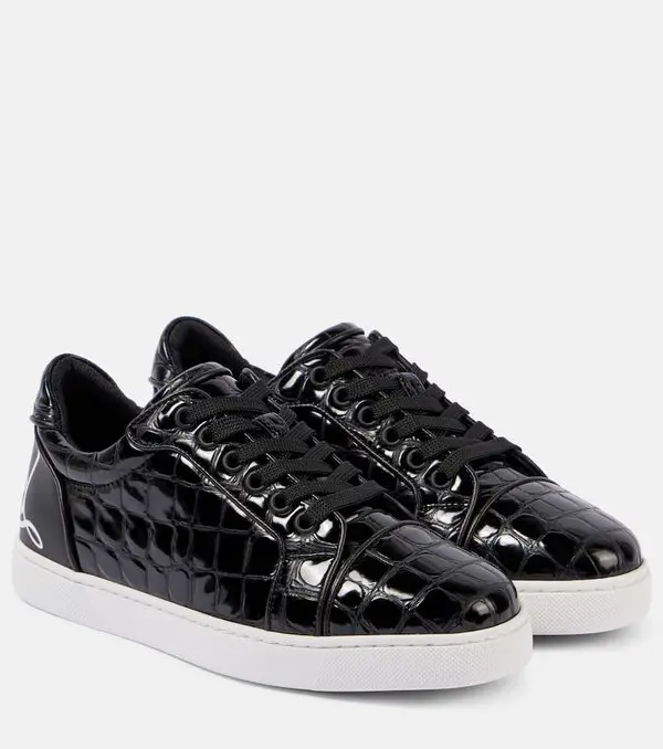 CHRISTIAN LOUBOUTIN Fun Vieira Croc-effect Leather Sneakers - Black