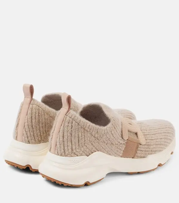 TOD'S Leather-trimmed Knit Sneakers - Beige