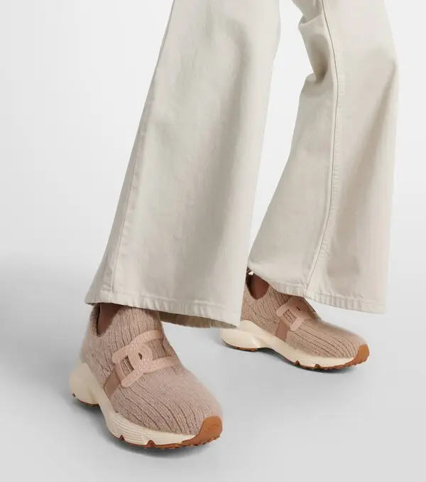 TOD'S Leather-trimmed Knit Sneakers - Beige