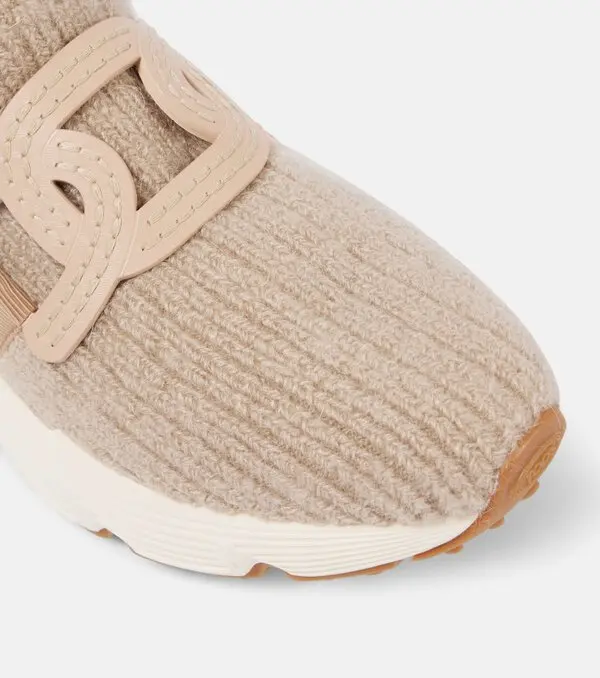 TOD'S Leather-trimmed Knit Sneakers - Beige