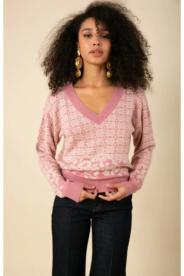 Hale Bob Lilliana Jacquard Sweater - Pink