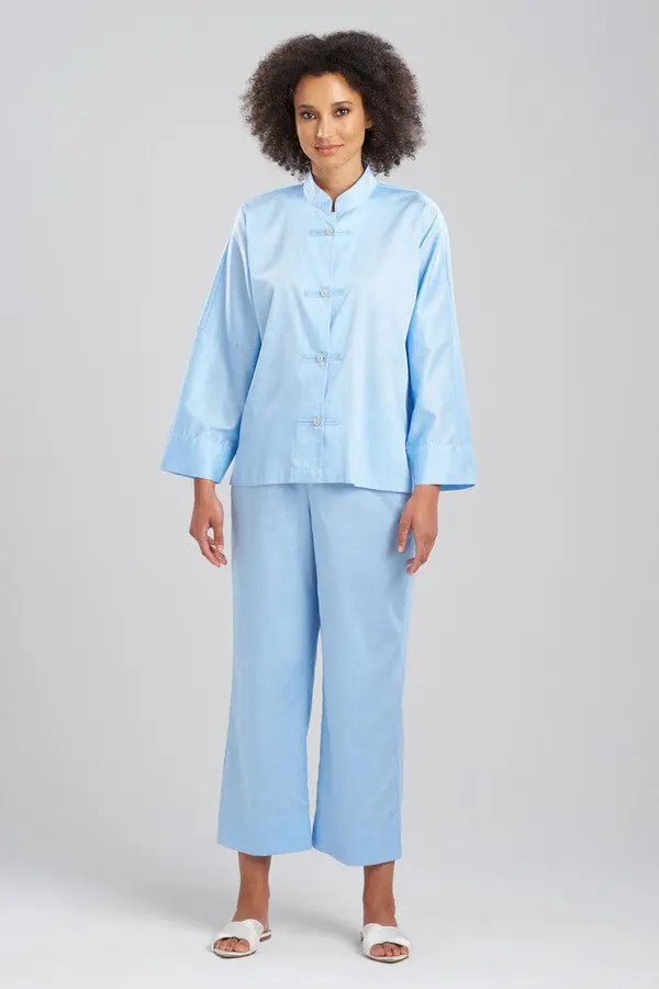 Natori Cotton Sateen Essentials Mandarin Pj - Blue