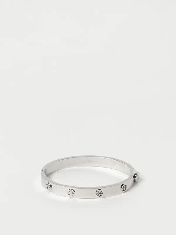 Tory Burch Miller Double T Logo Bangle Bracelet In Stainless