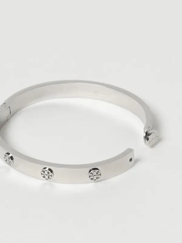 Tory Burch Miller Double T Logo Bangle Bracelet In Stainless