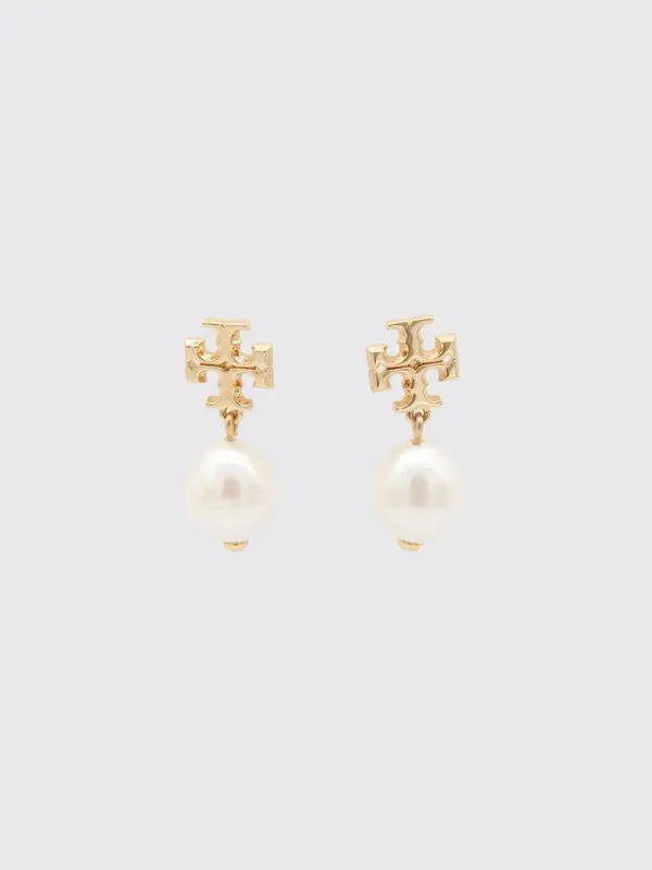 Tory Burch Logo And Pearl Drop Earrings - Gold