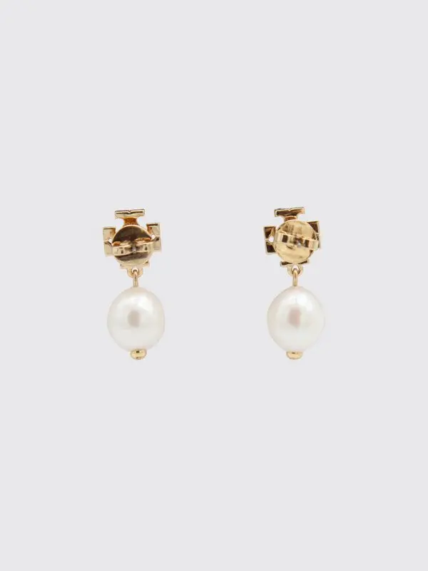 Tory Burch Logo And Pearl Drop Earrings - Gold