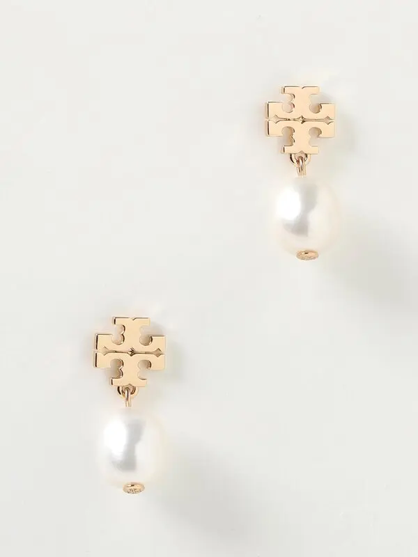 Tory Burch Logo And Pearl Drop Earrings - Gold