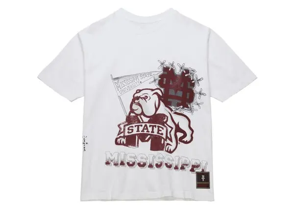 TRAVIS SCOTT X Mitchell & Ness Mississippi State Bulldogs Handdrawn T-shirt - White