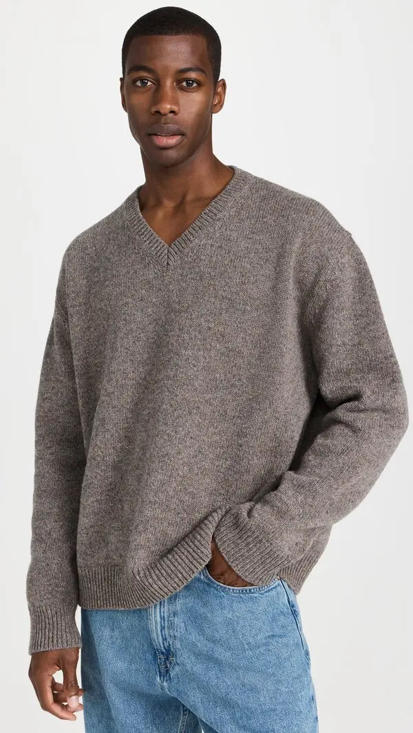 トップス 04aw Martin Margiela v-neck sweater Maison Margiela V Neck Sweater In Grey/Brown - 65% Off | Editorialist