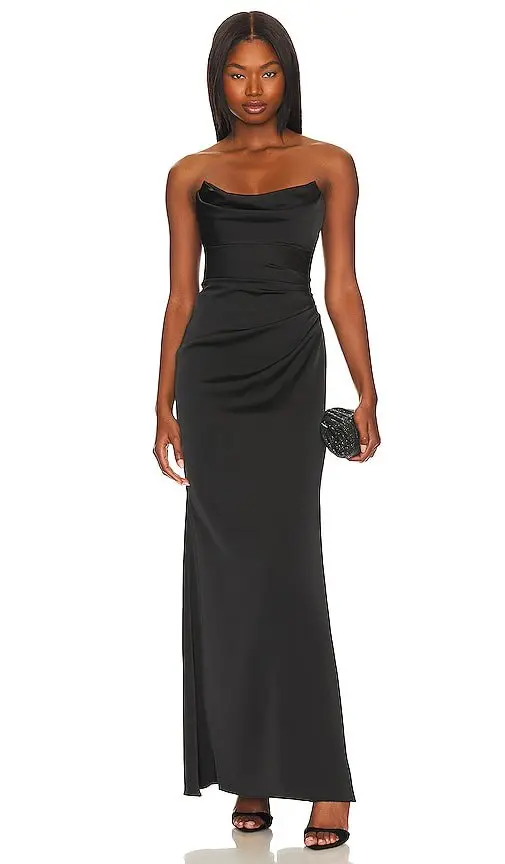 Katie May Strapless Gown With Draped Bodice - Black