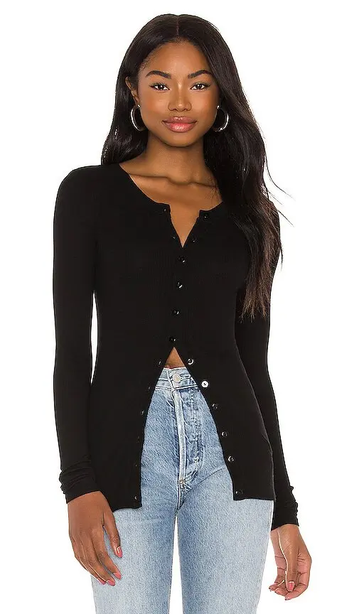 Enza Costa Silk Rib Fitted Long Sleeve Cardigan