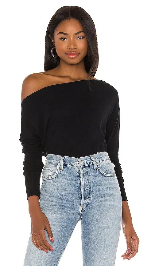 Enza Costa Cashmere Cuffed Off Shoulder Long Sleeve Top